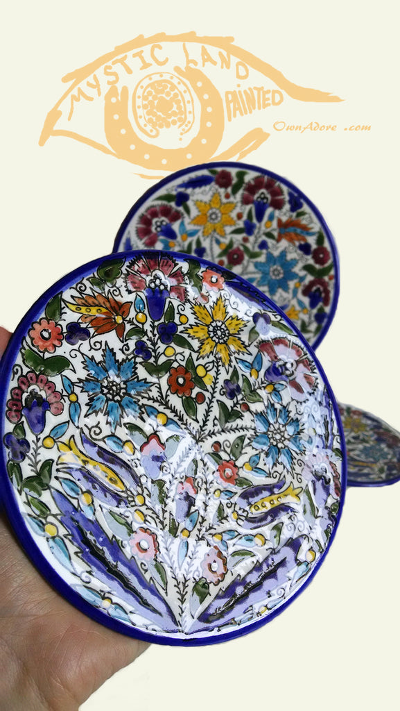 Set of 6 All Size Flat Colorful Ceramic Plates - Palestinian Art