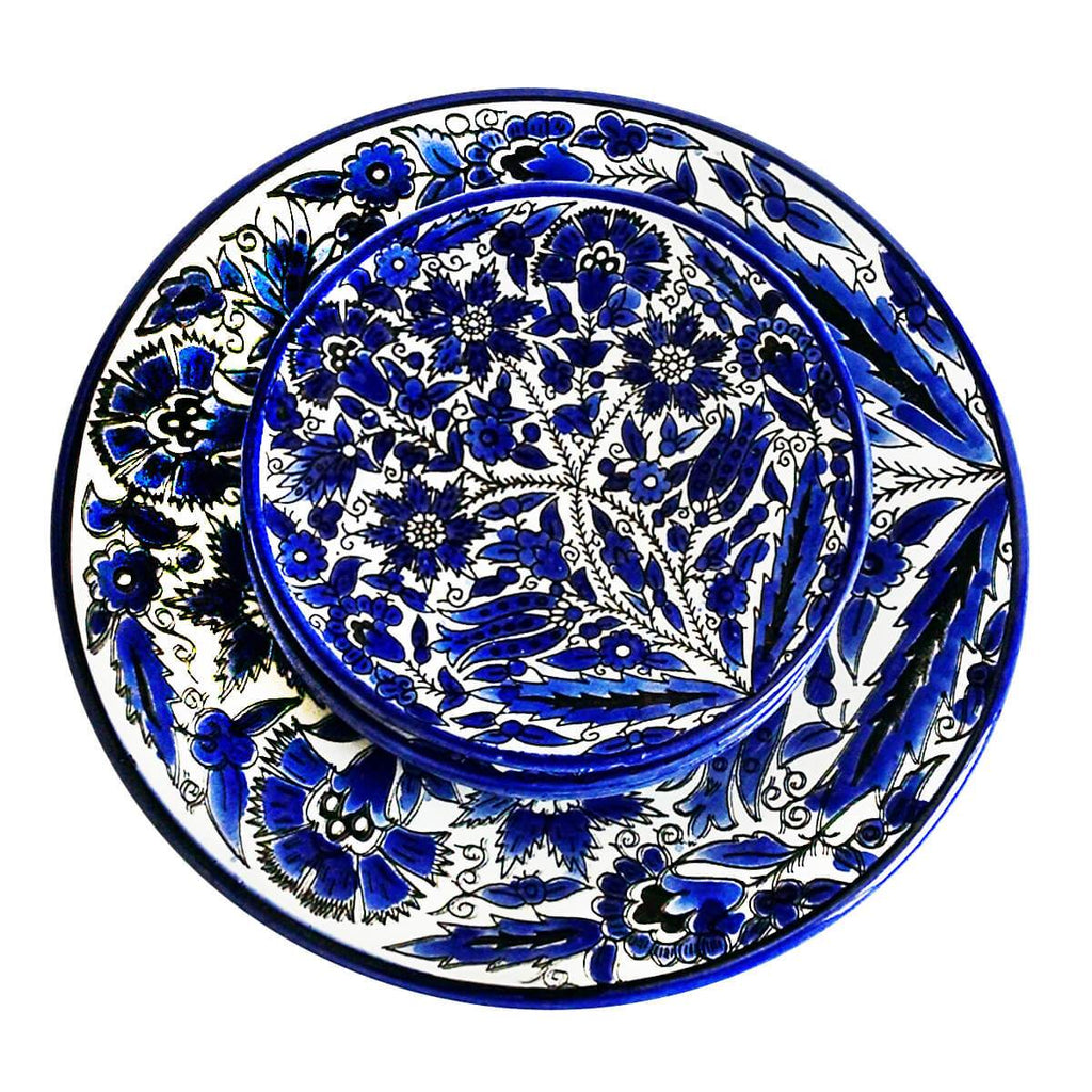 Blue White Floral Glazed Plate Hebron Ceramics - Made in Palestine