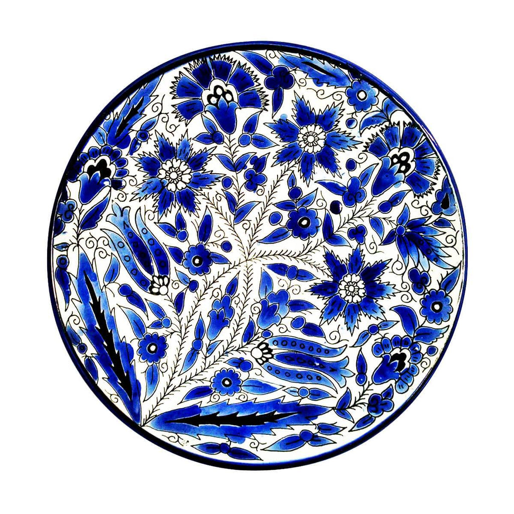 Blue White Floral Glazed Plate Hebron Ceramics - Made in Palestine