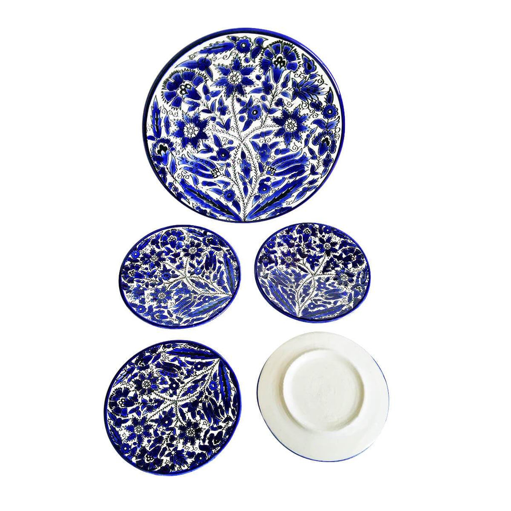 Blue White Floral Glazed Plate Hebron Ceramics - Made in Palestine