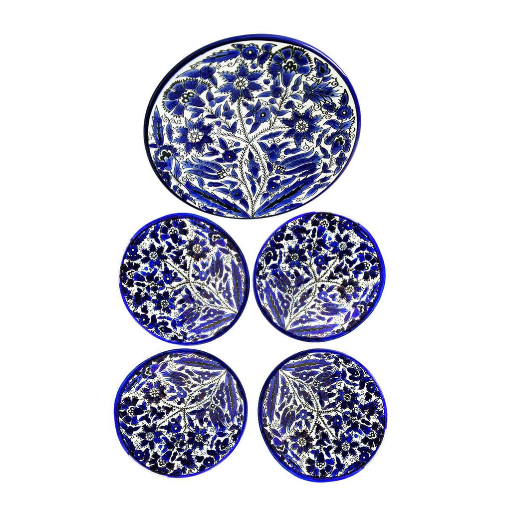 Blue White Floral Glazed Plate Hebron Ceramics - Made in Palestine